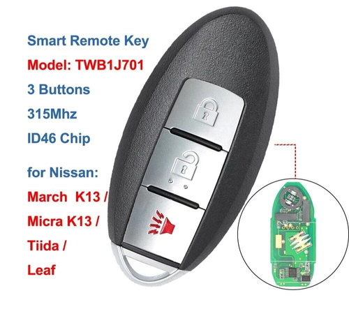 Model: TWB1J701 for Nissan Micra K13 March K13 Leaf Tiida Smart Remote ...