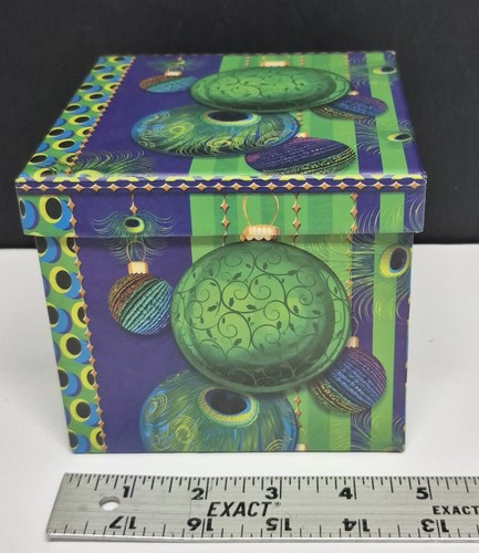 Lindy Bowman Cube Gift Box Green Purple Gold Ornaments, Peacock Feather ...