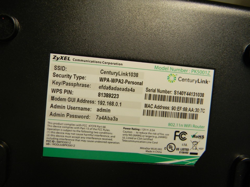 Centurylink Zyxel PK5001Z 4-Port Wireless Modem Router | eBay