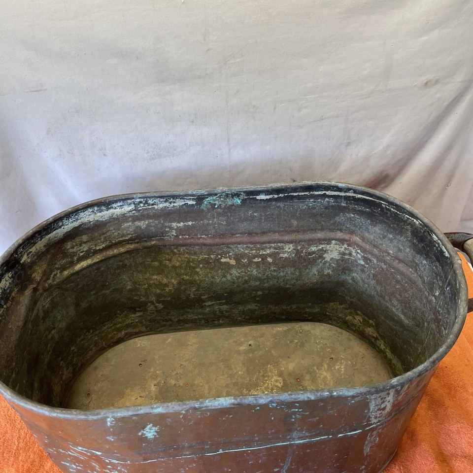 L•Vintage Large 24x17x13" Copper Boiler Wash Tub Pot w/ Wood Handles ...