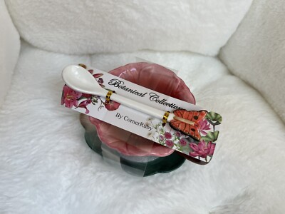 Garden Collection by Corner Ruby Ceramic Teacup & Saucer with Teaspoon ...