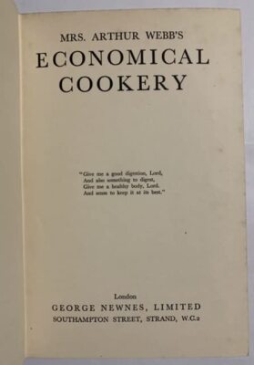 Mrs Arthur Webb's Economical Cookery Hardcover Collectible UK Cookbook ...
