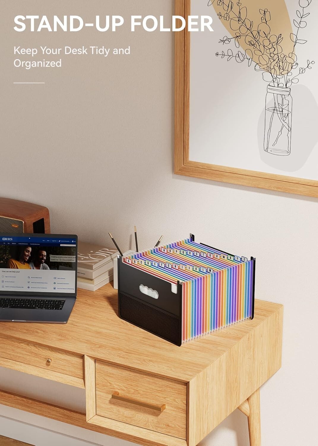 26 Pockets File Organizer,Expanding Filing Box with Mesh Bag, A4/Letter ...