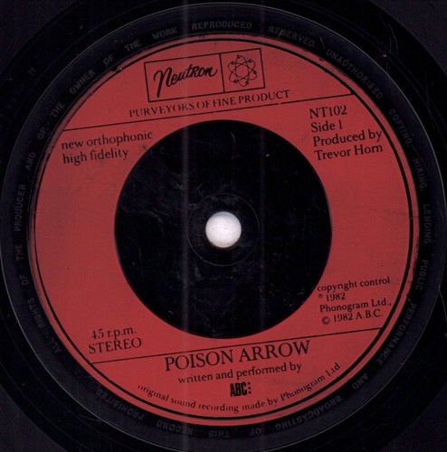 Abc Poison Arrow 7" vinyl UK Neutron 1982 Red injection label design in ...