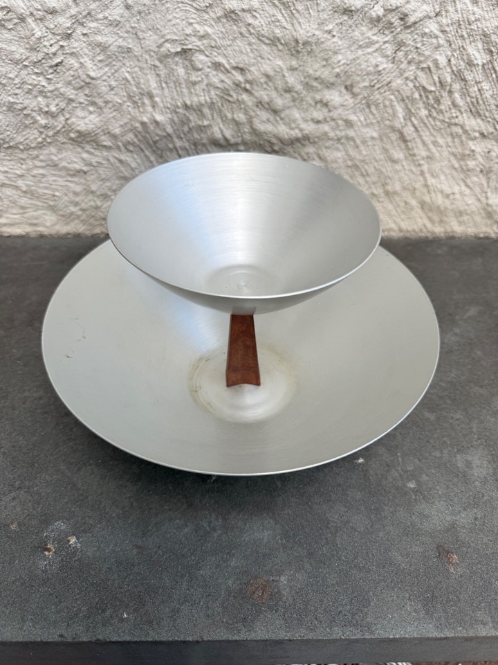 Vintage Mirro Medallion Aluminum Two Tier Serving Dish Atomic Mid ...