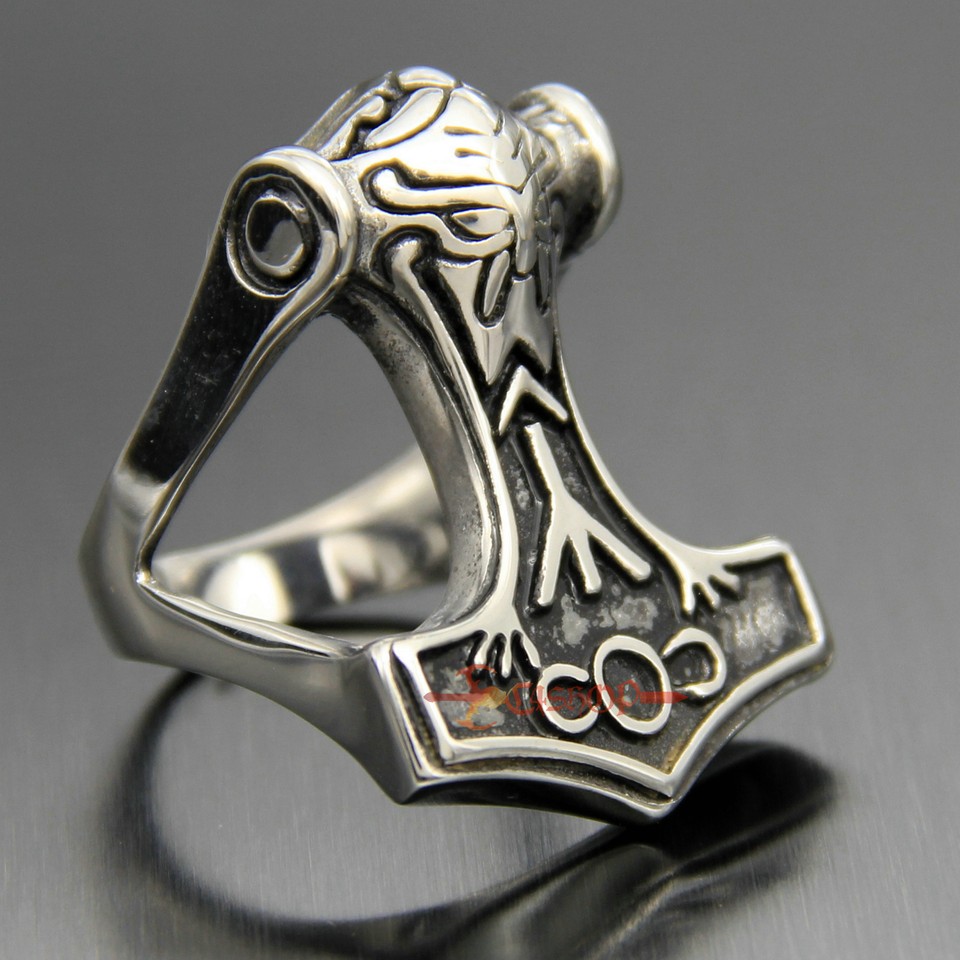 Retro Silver Stainless Steel Norse Thunder God Viking Thor's Hammer Men ...