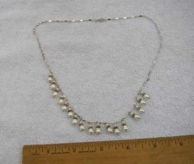 Fine PROCHAIN Signed Sterling LINK NECKLACE w/ MULTI PEARL DROPS-18 ...