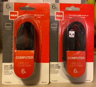 RCA Computer USB 2.0 A a B Cable 6-Feet (TPH520R) (2) Free S&H! | eBay