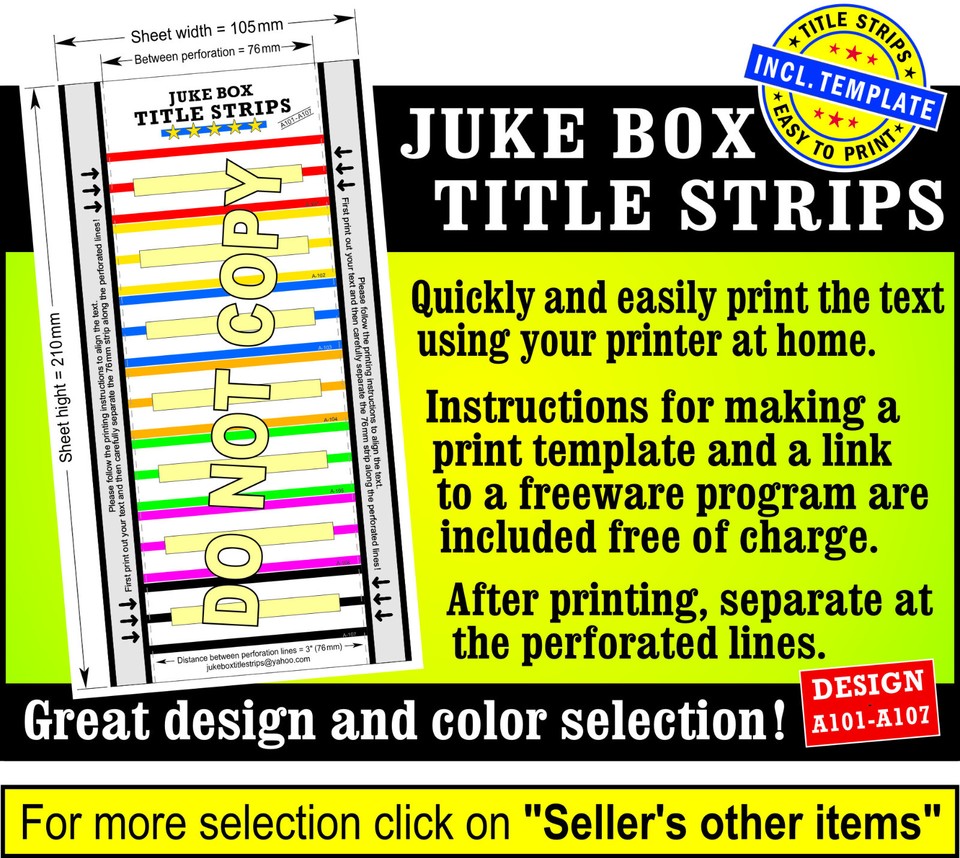 245 Jukebox title strips (u1A101) RED ⭐ blank sheeds incl. PRINT ...