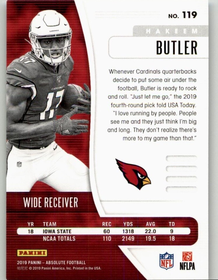 2019 Panini Absolute Hakeem Butler Retail Rookie #119 RC Arizona ...