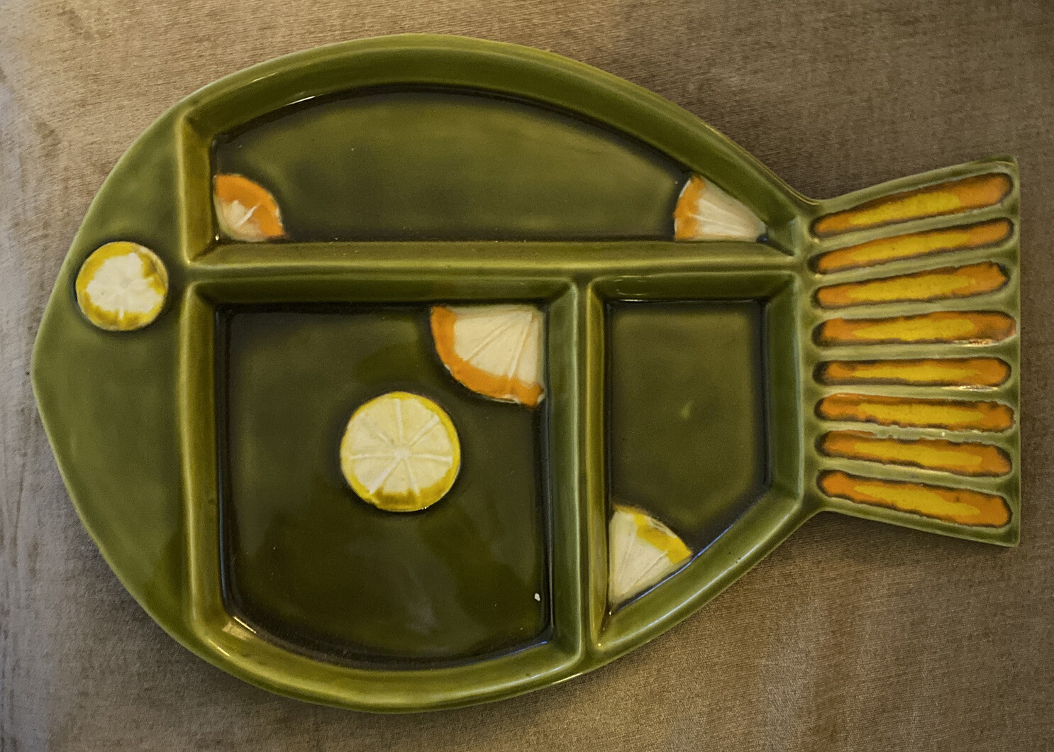 Vintage Italian Ceramic Green Fish Plate Sectioned Serving Dish 13x9 in ...