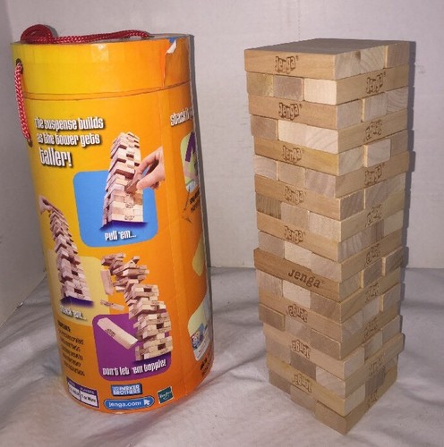 Original Jenga Wood Block Game in Carry Tube Drum Case All 54 Pieces ...