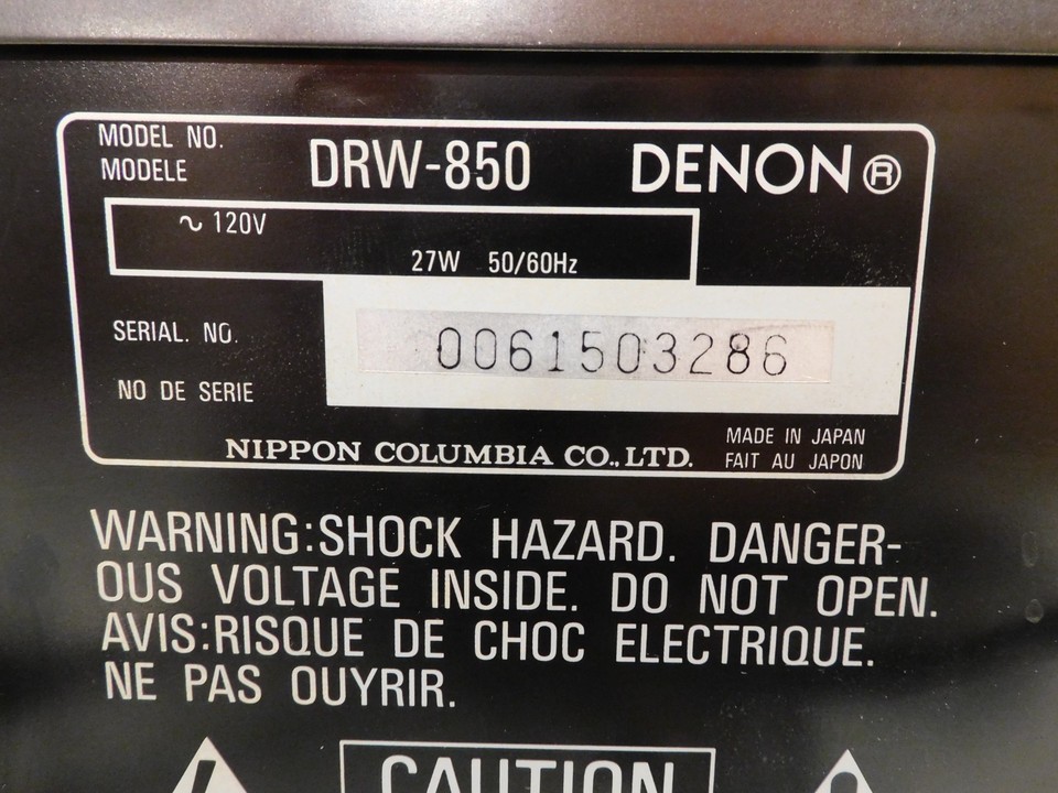 Denon DRW-850 HX PRO Auto Reverse Dual Cassette Deck w/ Remote Control ...