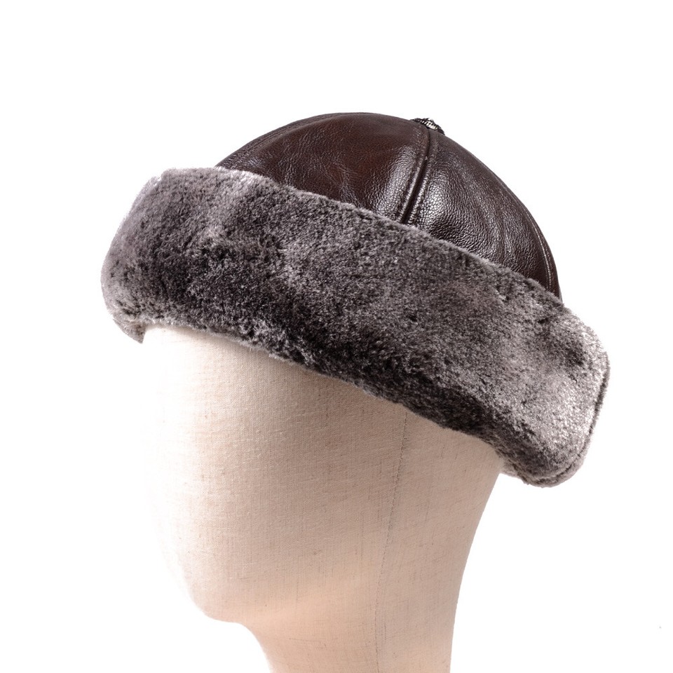 Men's Genuine Leather Winter Warm zucchetto Skullcap Beret Round Hat ...