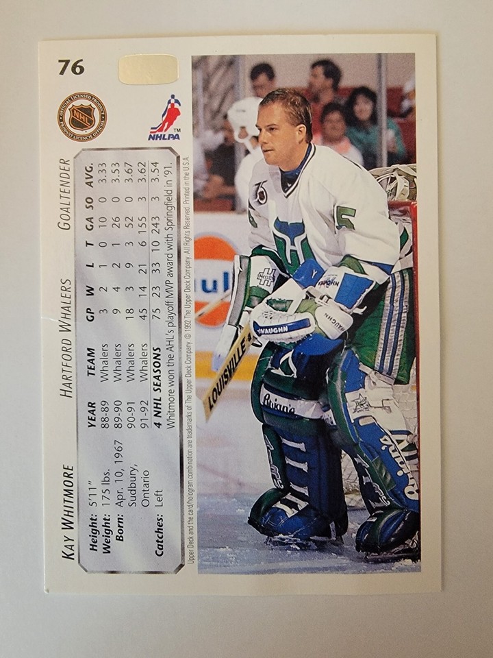 1992-93 Upper Deck Kay Whitmore Hartford Whalers #76 | eBay