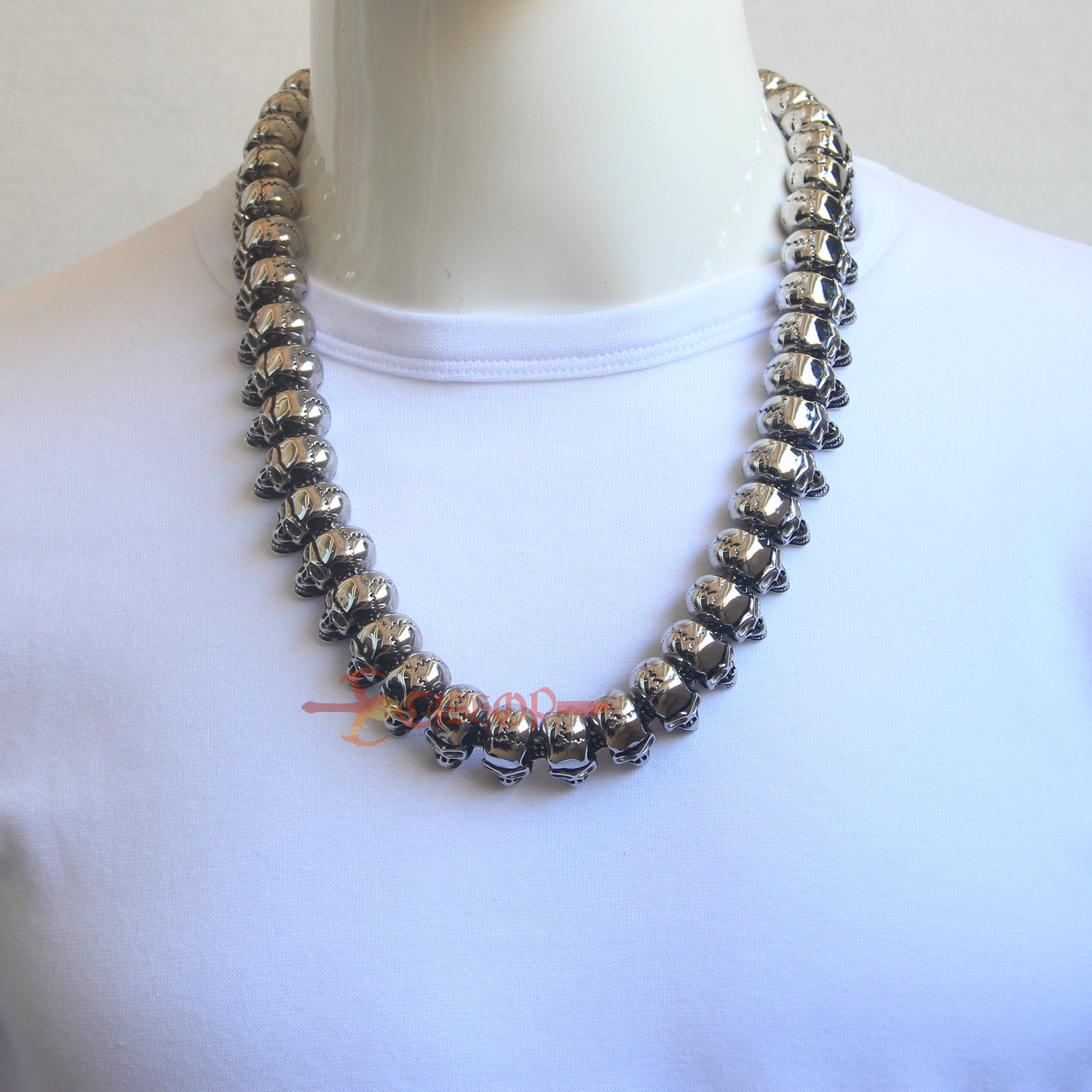 Heavy Men's Gothic Skulls Chain Biker Stainless Steel Necklace Punk 26 ...