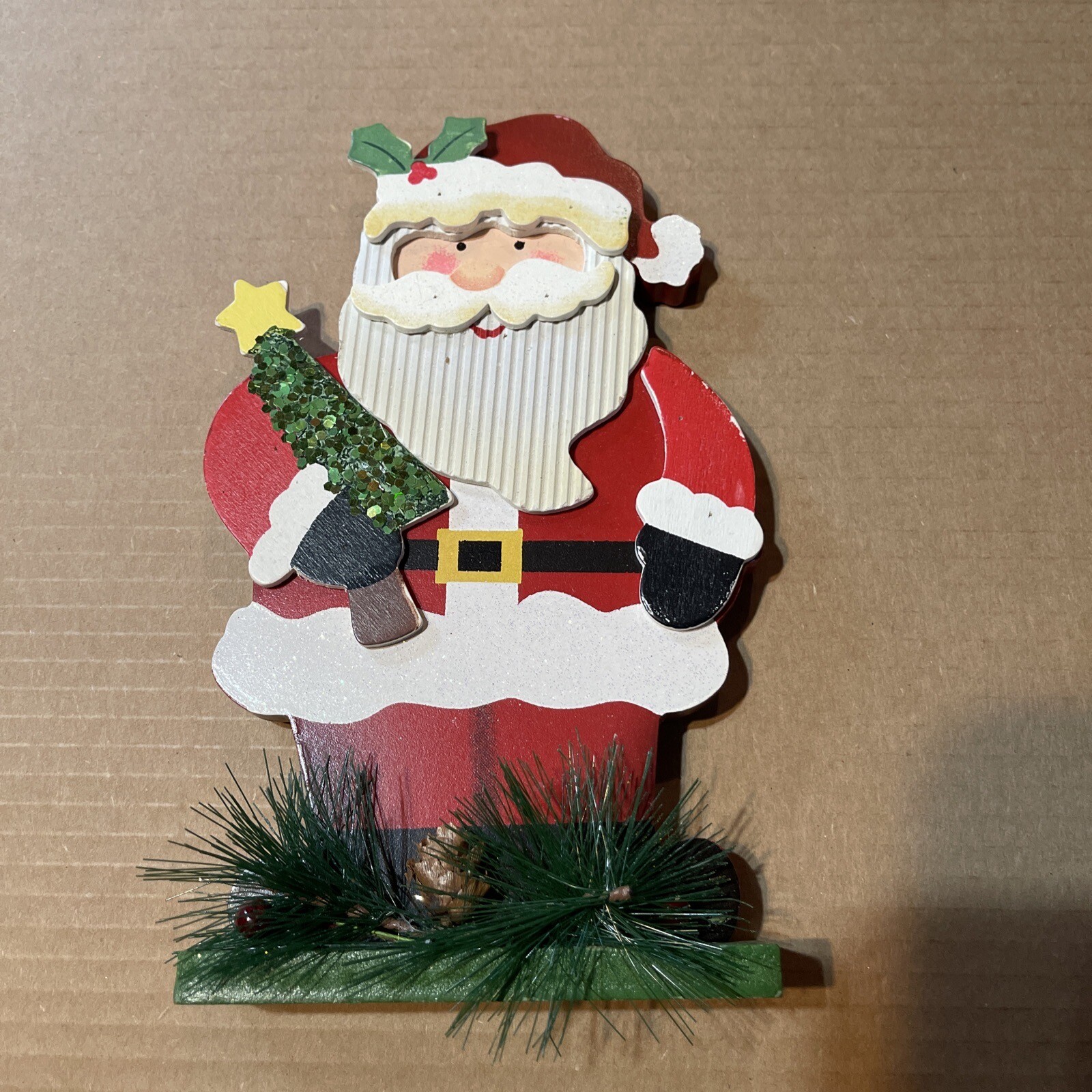 VINTAGE WOOD SANTA HOLDING TREE CHRISTMAS DECOR | eBay