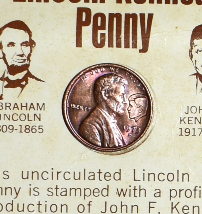 1974 or 1973 D Penny Lincoln & Kennedy Commemorative Coin Rainbow 2 ...