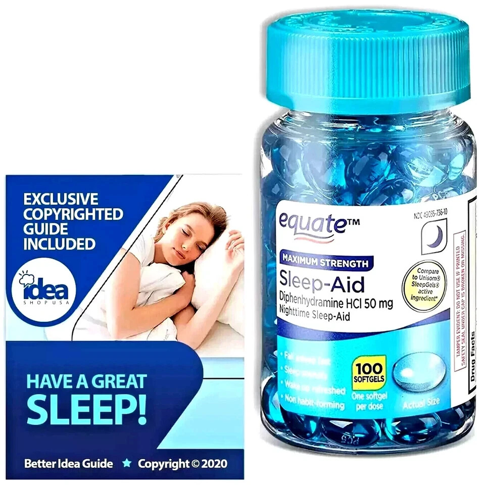 Equate Sleep Aid Softgels Maximum Strength 100 Count Ships Worldwide ...