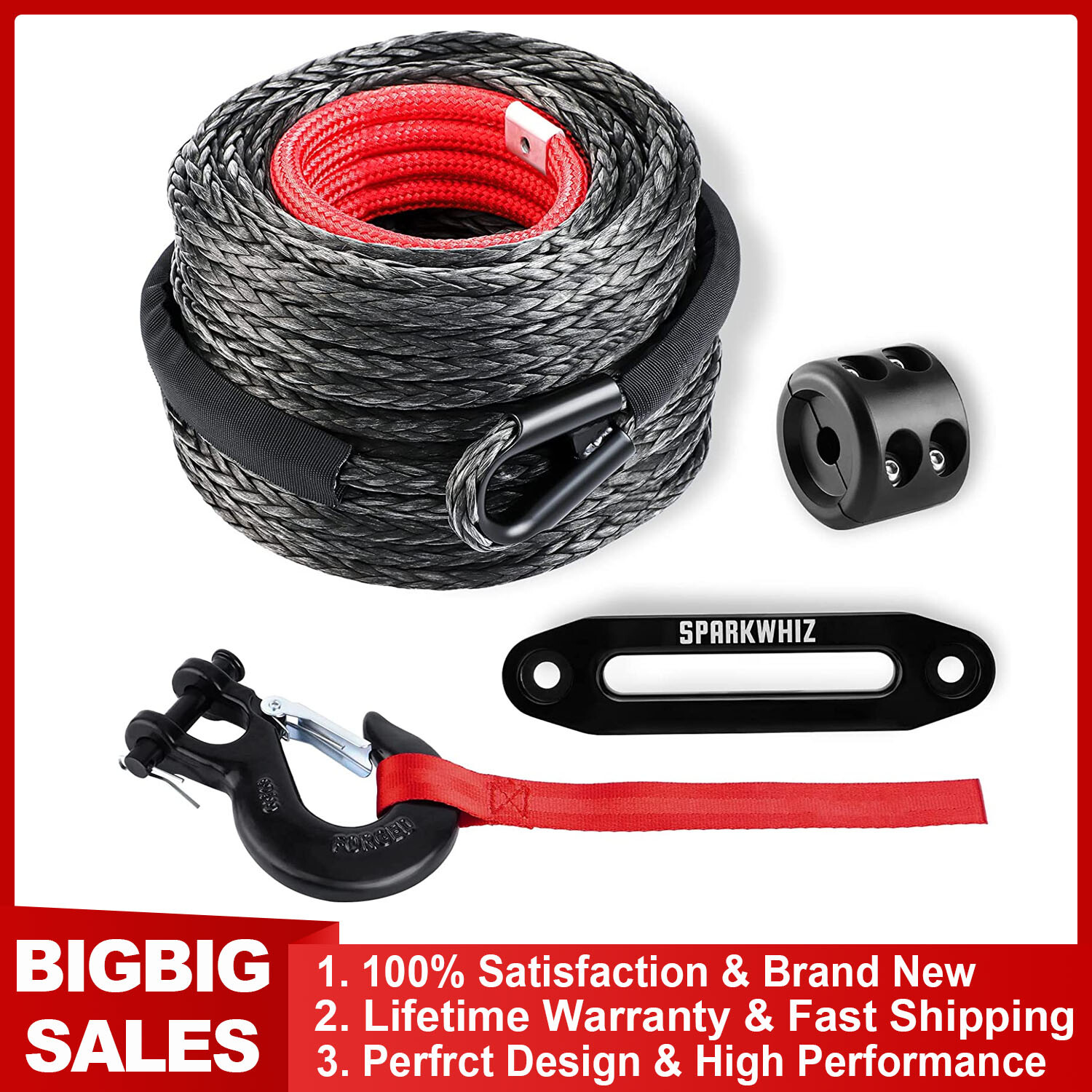 New 3/8" x 100 ft 26500LBS Synthetic Winch Rope Cable Fairlead ...
