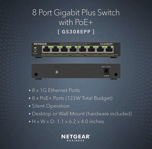 NETGEAR GS308EPP 8 Port Rack Mountable Ethernet Switch - GS308EPP ...