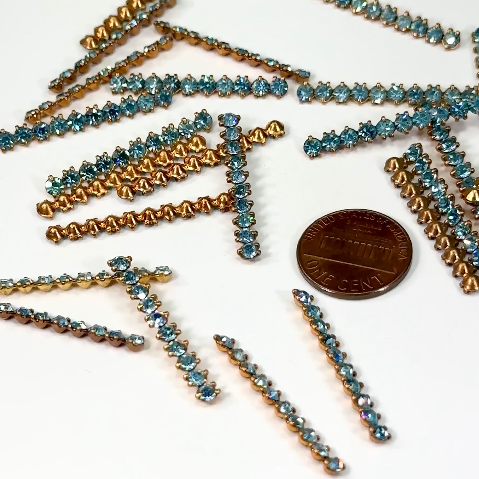 Vintage Swarovski 32mm Bar Setting 3mm Aqua Rhinestones Unplated 24pcs ...