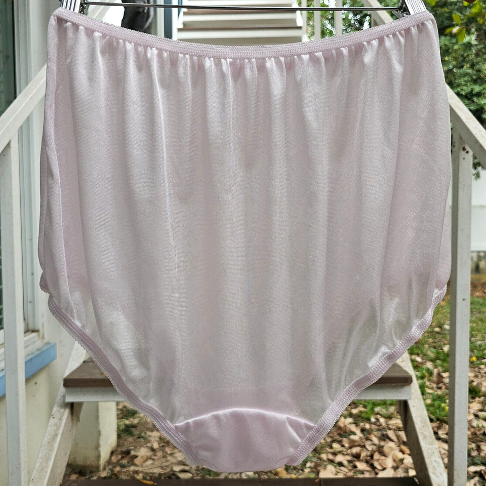 Vintage Slippery Nylon Panty Double Gusset Pink Ice Granny Sheer Brief ...