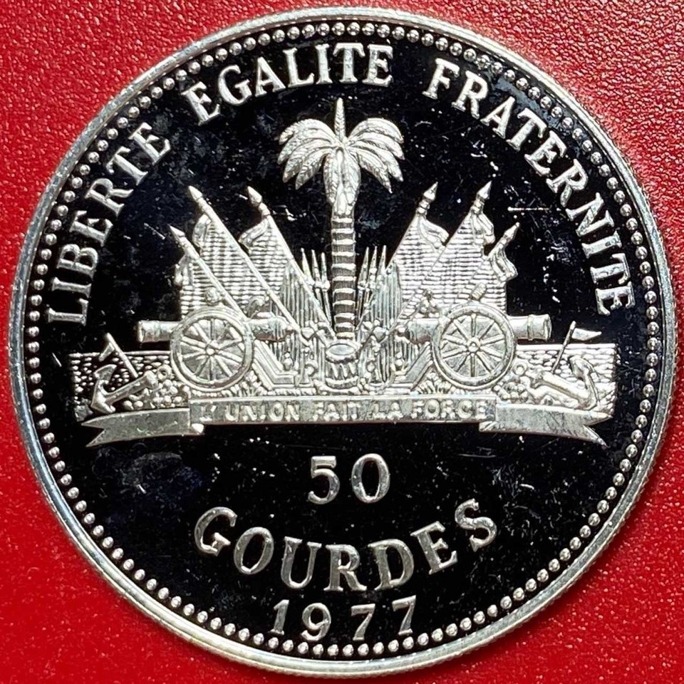 1977 HAITI 50 GOURDES .64 OZ SILVER PROOF 1980 MOSCOW OLYMPICS ATHLETES ...
