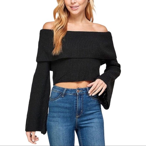 NWT Off Shoulder Cropped Knit Sweater with Bell Sleeves. Size S, M and ...