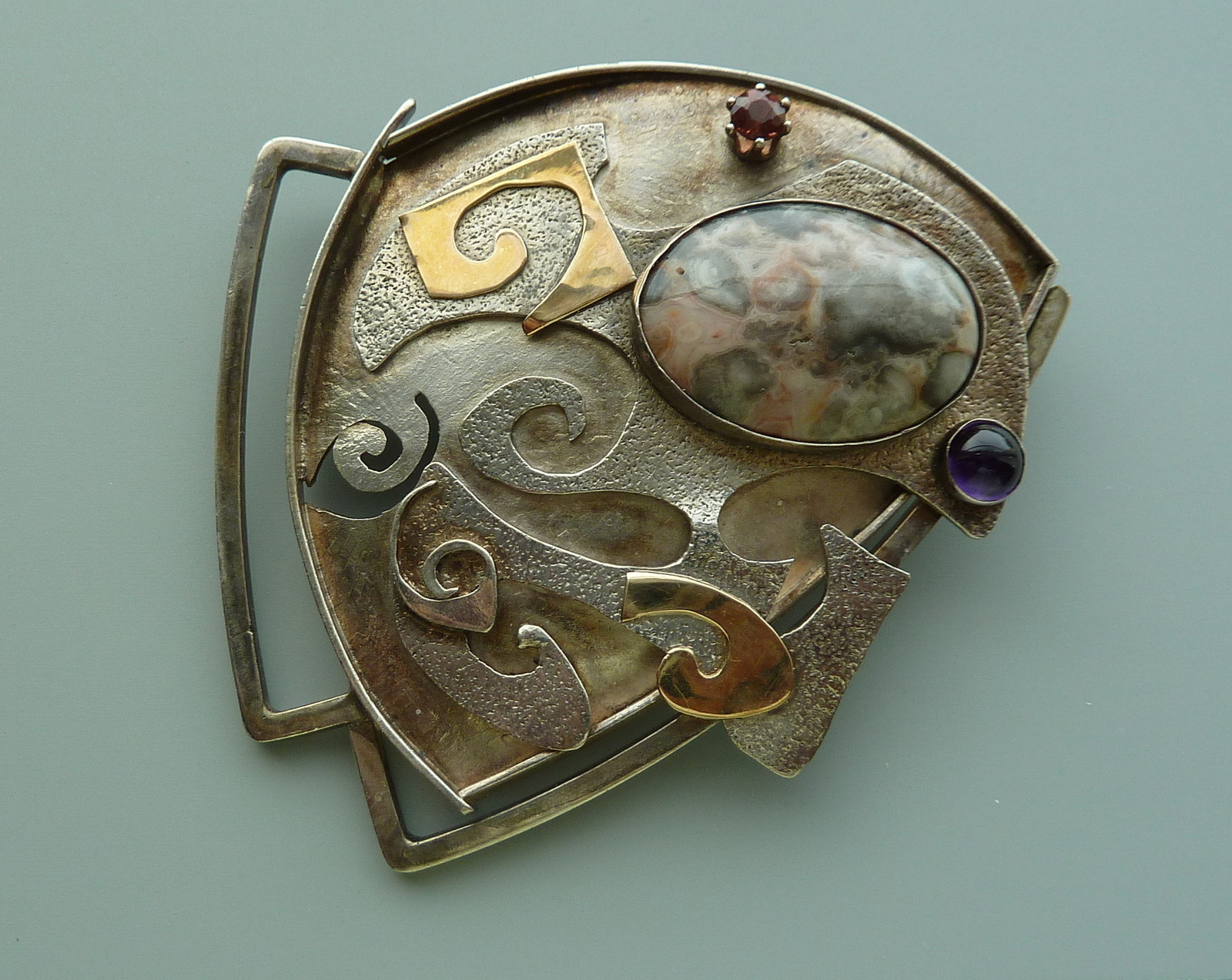 STERLING SILVER AND 14K GOLD ABSTRACT HAND MADE PIN - Gem