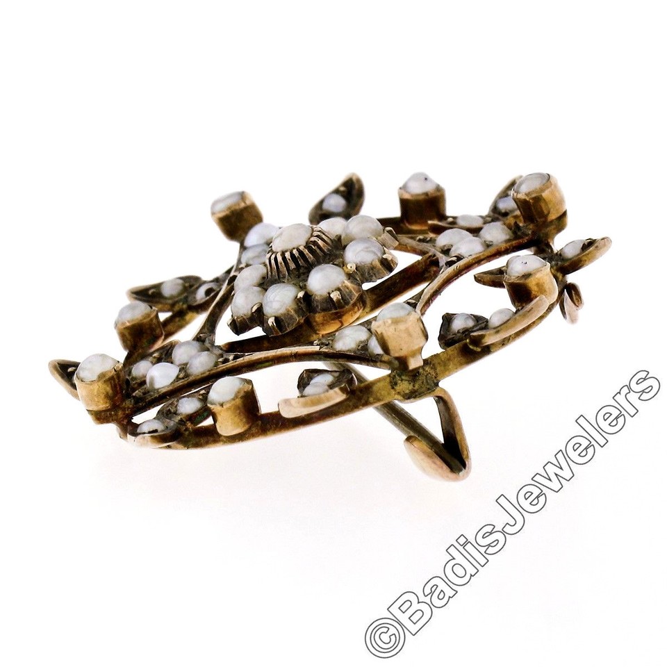 Antique Victorian 14K Yellow Gold Prong & Bezel Seed Pearl Open Round ...