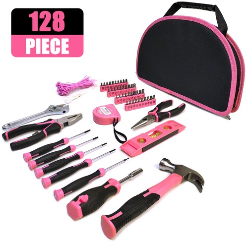 128-Piece Pink Tool Kit for Women, 40 Screwdriver Bits, DIY & Home ...