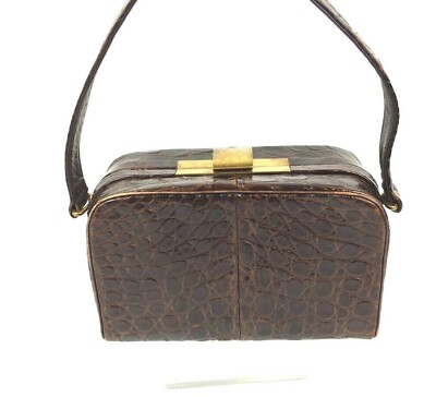 VINTAGE 40s 50s PURSE Top Handle BAG by Miller Penn Brown Alligator Bag ...