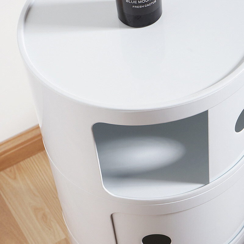 2 Tiers Round Storage Unit Side Table Bedside Drawers Cabinet With ...