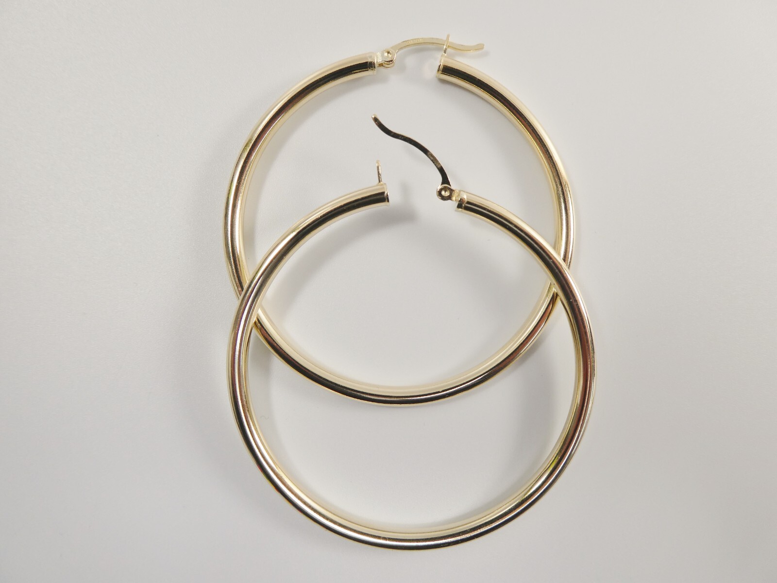 REAL 10K SOLID YELLOW GOLD HIGH POLISH 50MM PLAIN HOOP EARRING | eBay