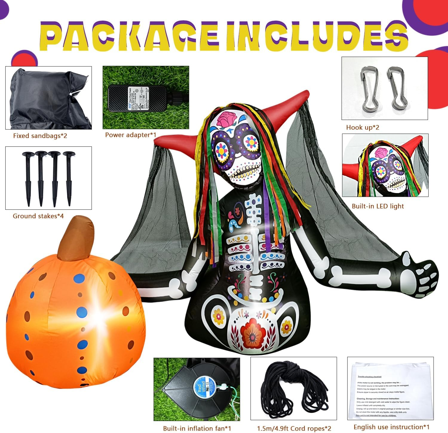 6FT Halloween Inflatable Skeleton Zombie Bride Pumpkin Day of the Dead ...