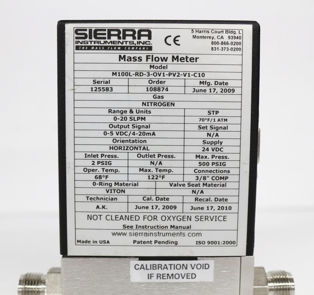Sierra Instruments Inc. M100L-RD-3-OV1-PV2-V1-C10 Mass Flow Meter w ...