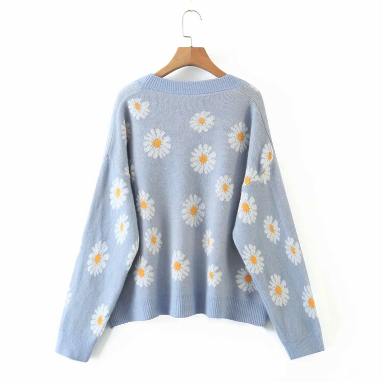 Sweet Women Daisy Loose Cardigan Knitted Sweater Preppy V Neck Coat ...