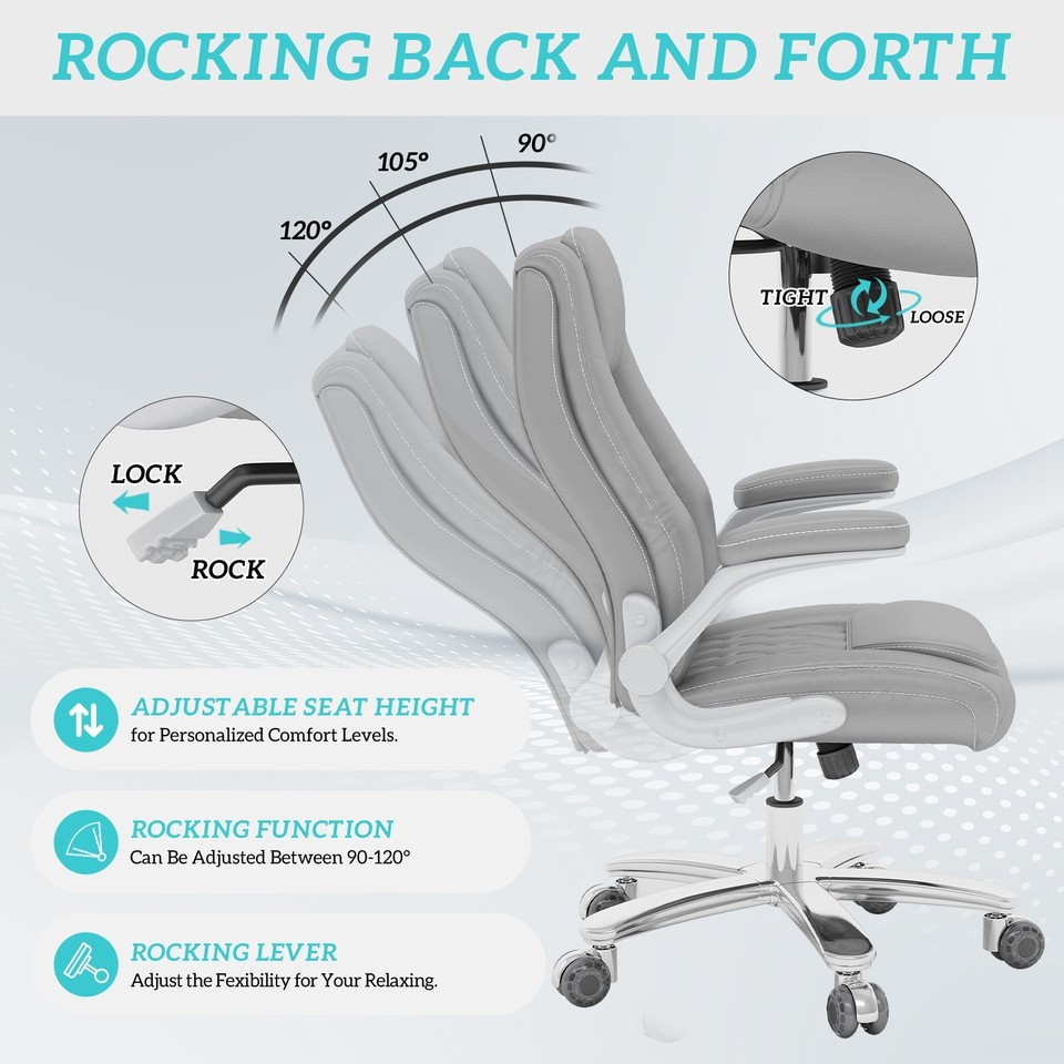 High Back Executive Office Chair PU Leather Computer Desk Chair Rubber ...