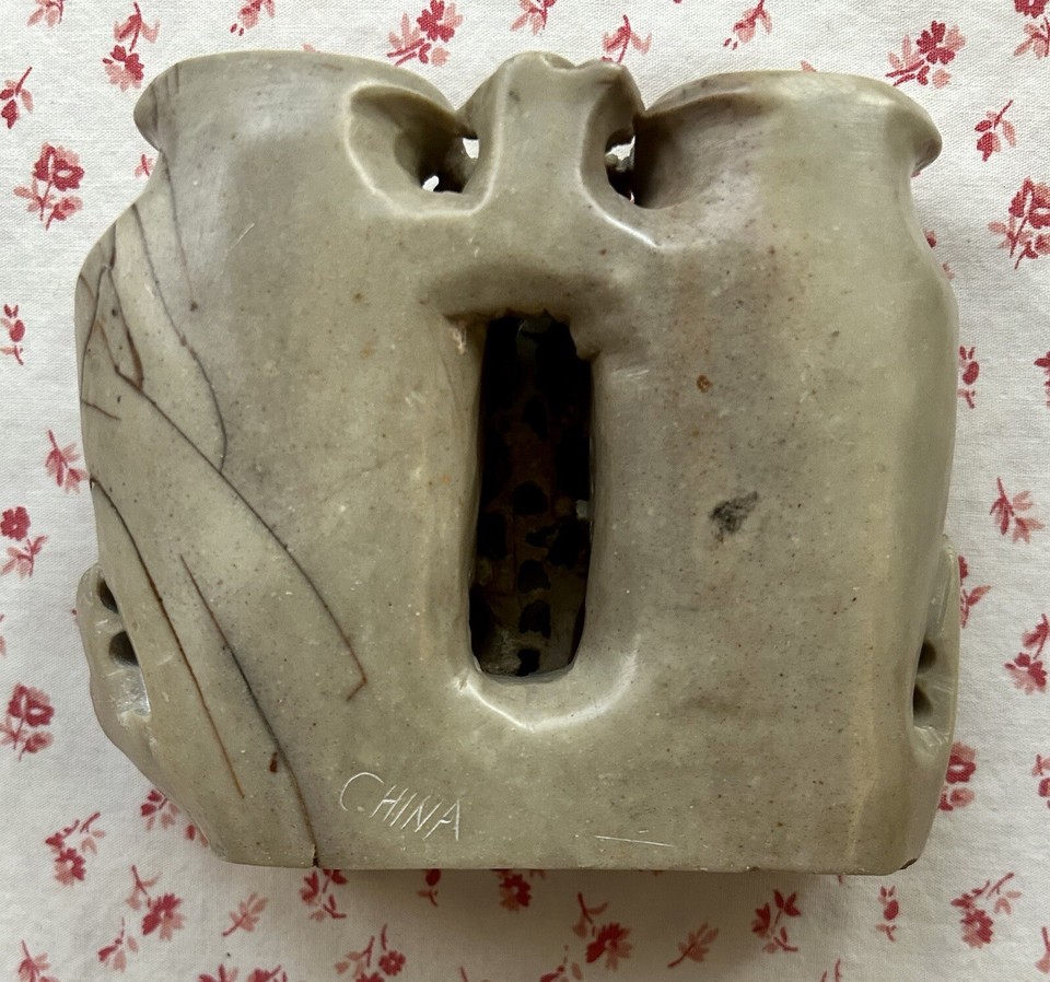 Antique Vintage Chinese Handcarved Soapstone Double Inkwell Brush Pot ...