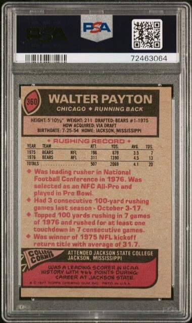 PSA 4(MC) Walter Payton 1977 Topps #360 ALL-PRO Second Year Card | eBay
