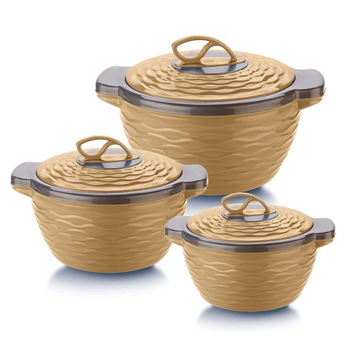 Insulated Inner Stainless Steel Casserole Color Beige Set Of 3 | eBay UK