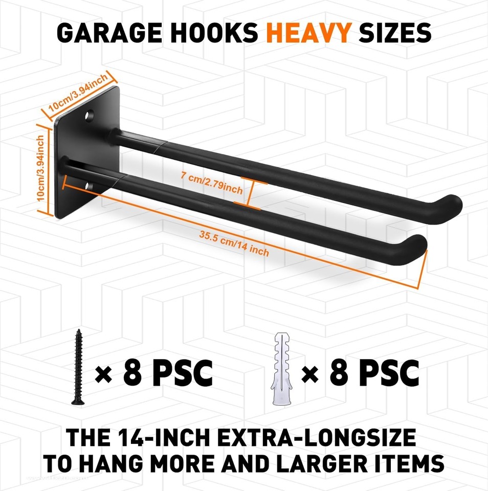 14 Inches Extra Large Garage Hooks 4Pcs Heavy Duty Garage Wall Mount ...