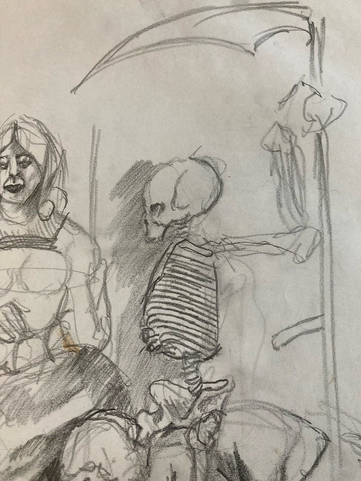 Very Beautiful Drawing Pencil Skull Skeleton 1960 Curiosity Art | eBay