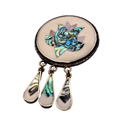 Vintage alpaca Mexican abalone brooch - Gem