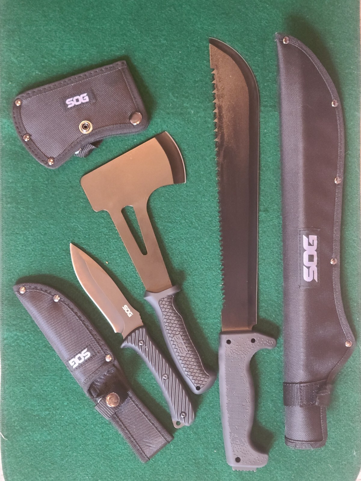SOG 13" SOGFARI MACHETE, WOODS CAMP 2 AXE, BUSHCRAFT KNIFE COMBO - NEW ...