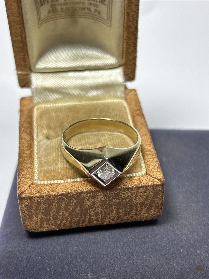 Men’s Vintage 585 14k Solid Yellow Gold 0.25ct Diamond Center Modern ...