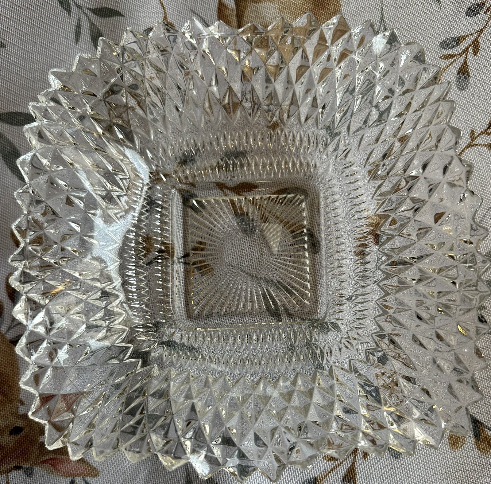 Vintage Clear Depression Glass Diamond Cut Candy Dish with Sawtooth ...