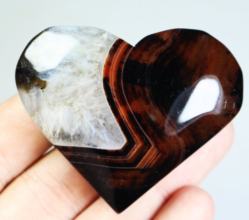 Natural Stripe Banded Agate Quartz Crystal Palm Stone Heart Mineral ...