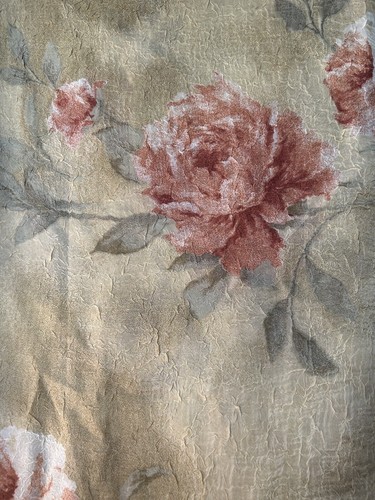 FABRIC Sheer beige gold with pink cabbage roses 228.5"x53 | eBay